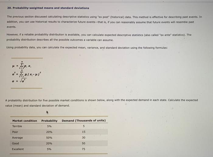 Solved 20. Probability-weighted means and standard | Chegg.com