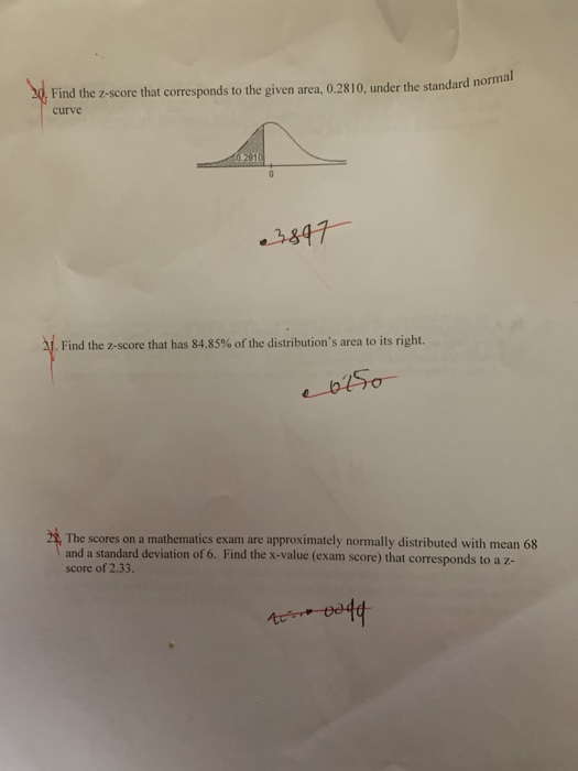 Solved Find the z-score that corresponds to the given area, | Chegg.com
