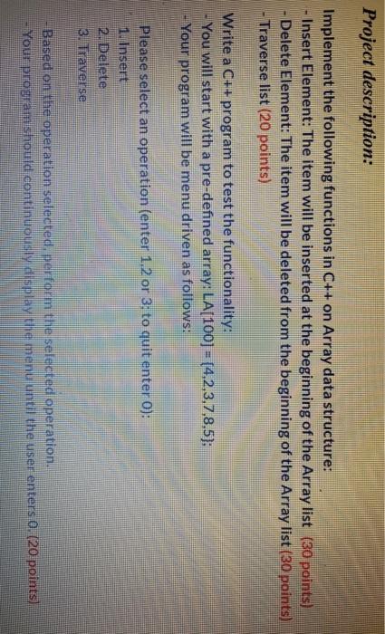 Solved Project description: Implement the following | Chegg.com