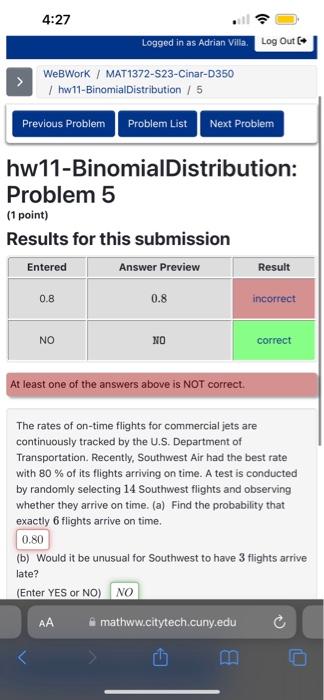 Solved hw11-BinomialDistribution: Problem 5 (1 point) | Chegg.com