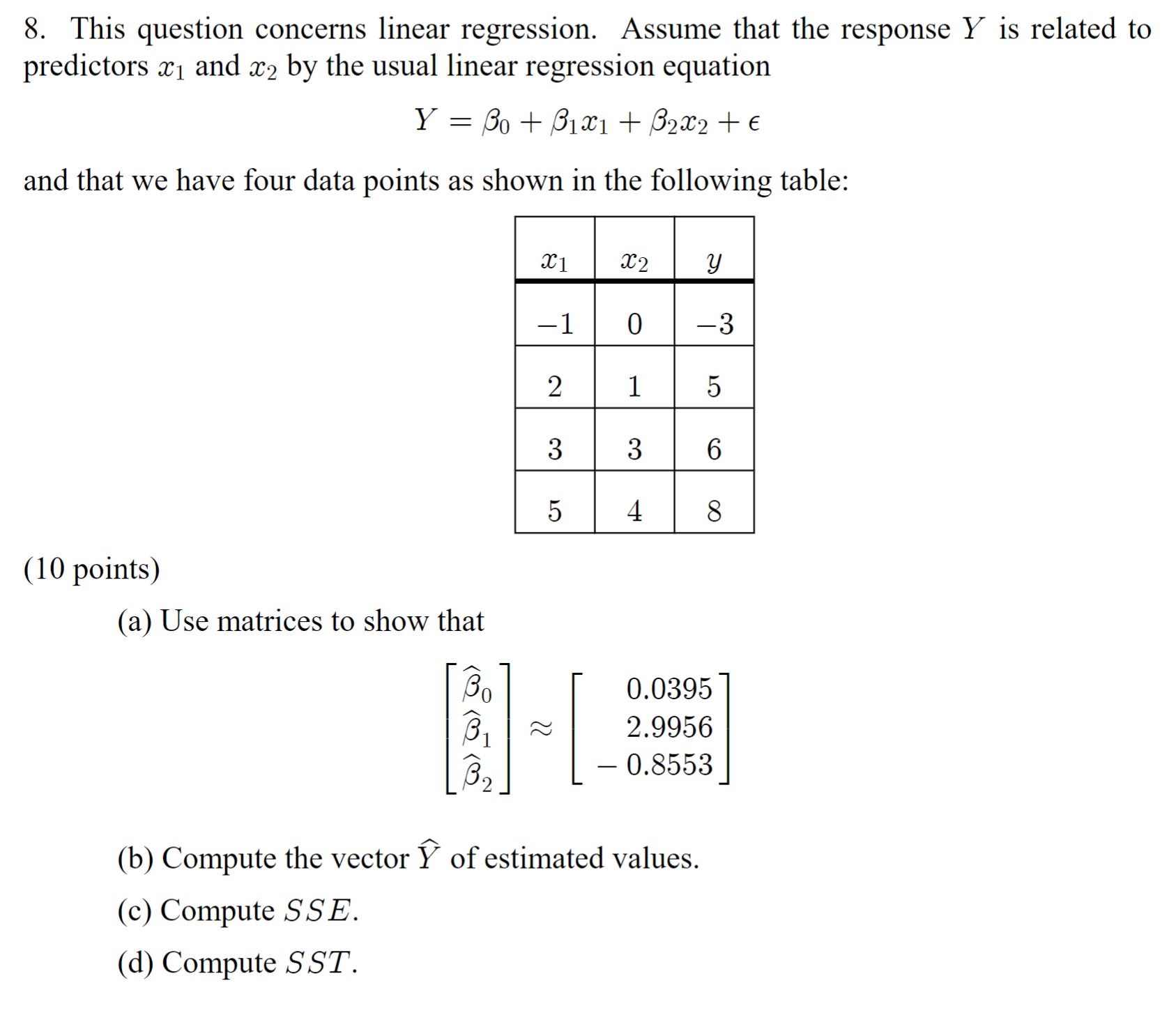 Solved This question concerns linear regression. Assume that | Chegg.com