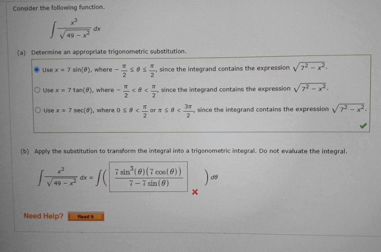 Solved Consider the following function. x3 dx 49 - x² (a) | Chegg.com