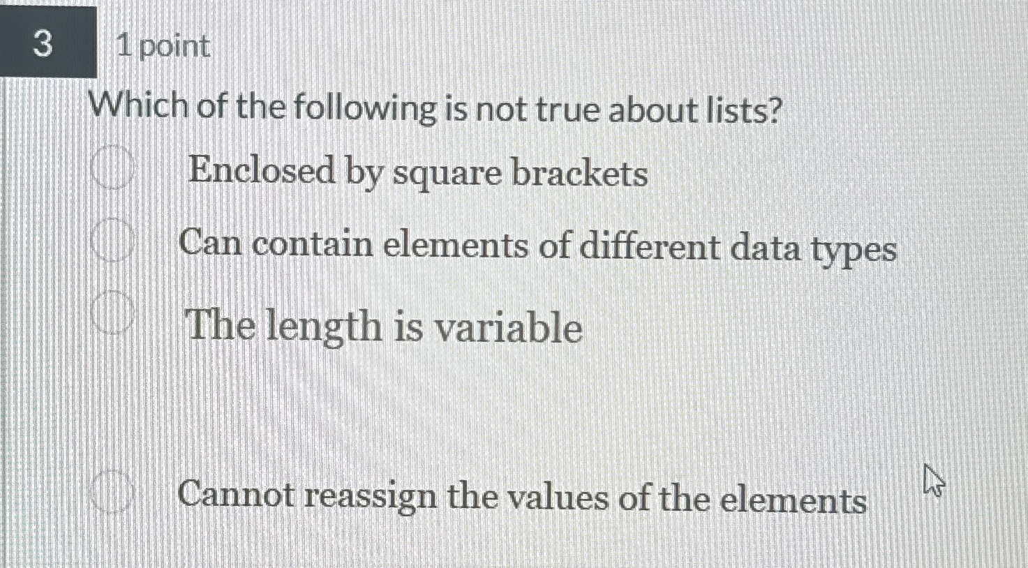 Solved 31 ﻿pointWhich of the following is not true about | Chegg.com