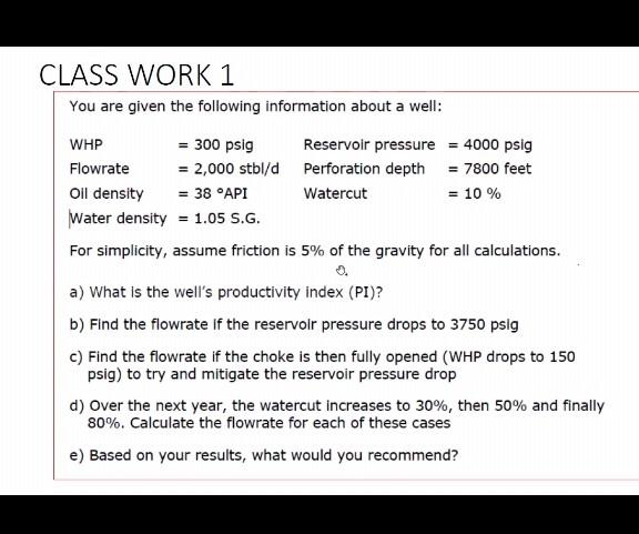 Solved CLASS WORK 1 You are given the following information | Chegg.com