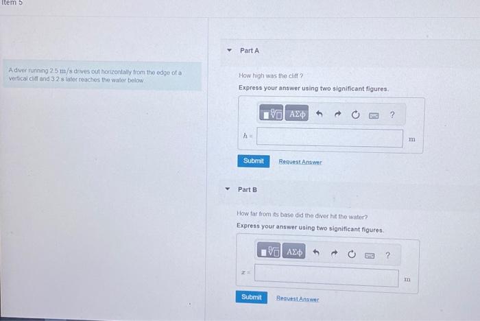 Solved A. dNer ruming 25 m/s dives out horizontally from the | Chegg.com
