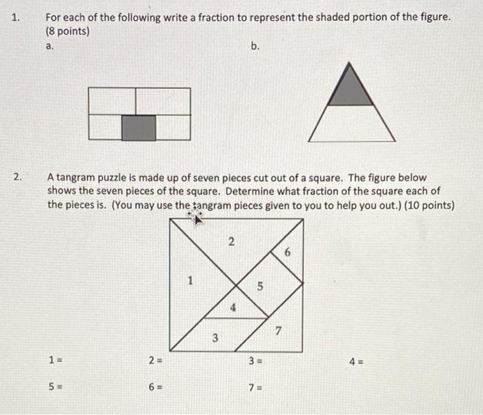 Solved 1. For each of the following write a fraction to | Chegg.com