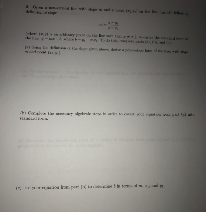 Solved 3. Given a non-vertical line with slope m and a point | Chegg.com