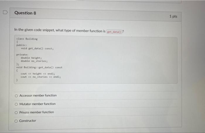 Solved In the following class definition, which of the data | Chegg.com