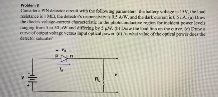 Solved Problem 8 Consider a PIN detector circuit with the | Chegg.com