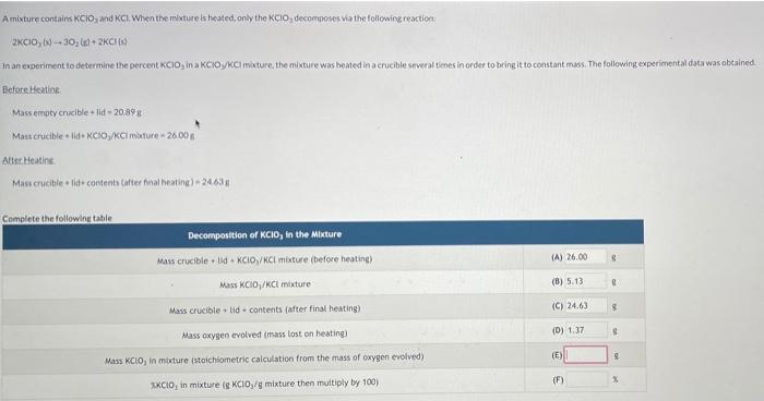 Solved A mixture contains KClO and KCI When the mature is | Chegg.com