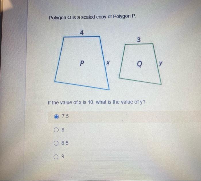Solved Polygon Q is a scaled copy of Polygon P. 4 3 Р х Q y | Chegg.com