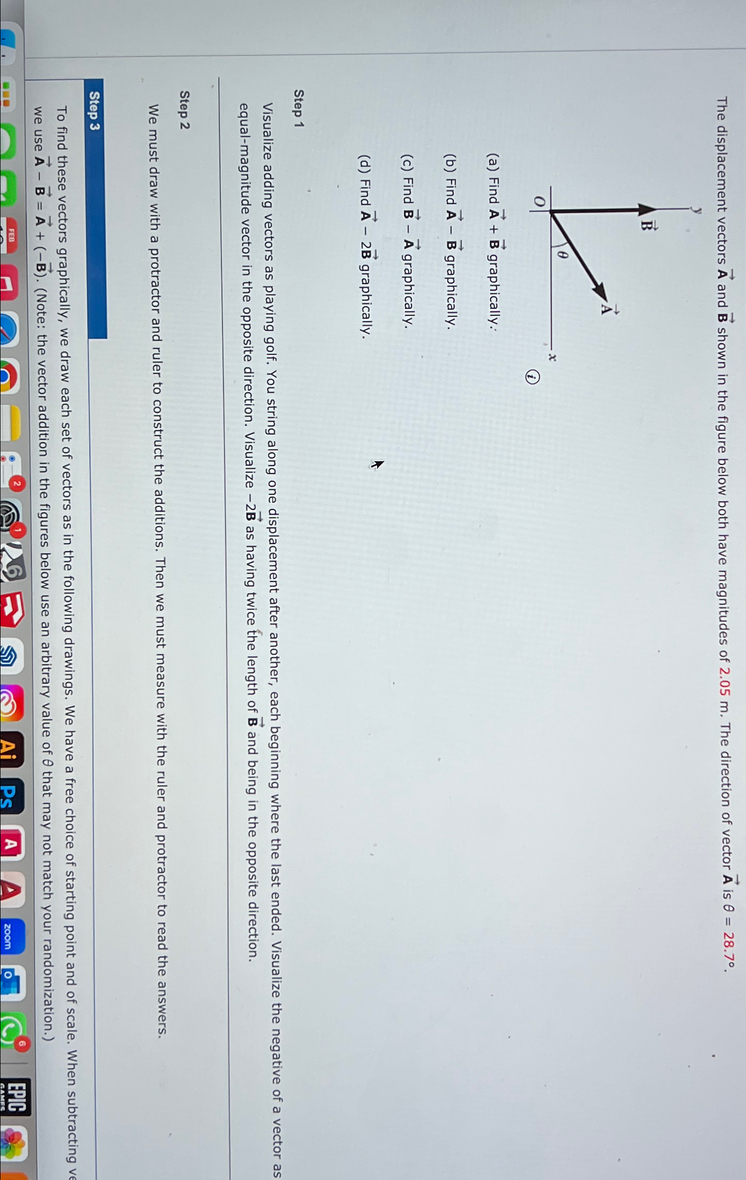 Solved The displacement vectors vec(A) ﻿and vec(B) ﻿shown in | Chegg.com