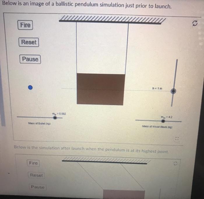 Solved Below is an image of a ballistic pendulum simulation | Chegg.com