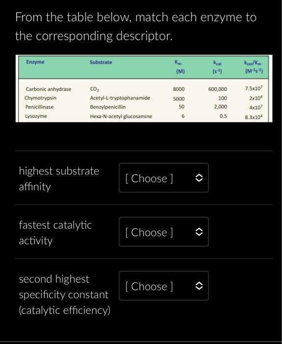 Solved From the table below, match each enzyme to the | Chegg.com