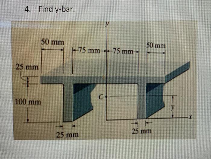 Solved 4. Find y-bar. 50 mm 50 mm -75 mm-----75 mm - 25 mm | Chegg.com