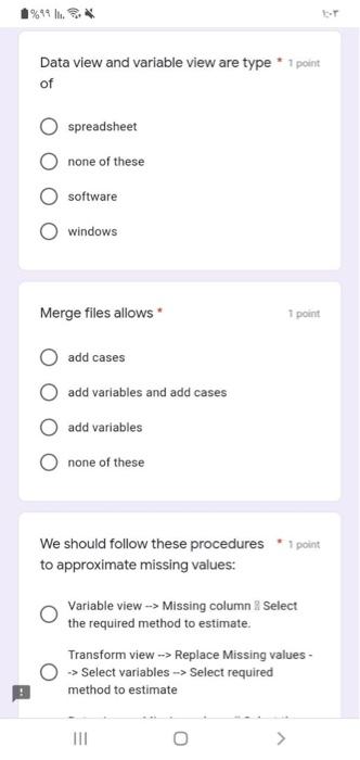 Solved 1%99₁. Data view and variable view are type * 1 point | Chegg.com