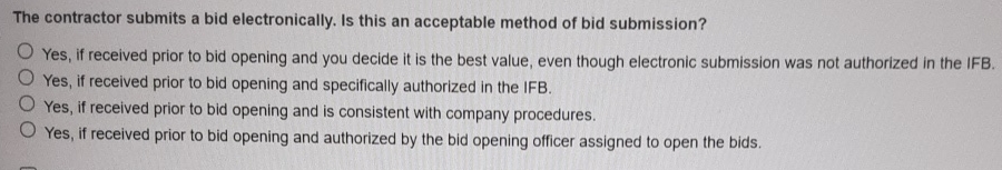 Solved The contractor submits a bid electronically. Is this | Chegg.com