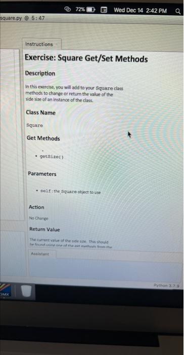 Solved Exercise: Square Get/Set Methods Description In this | Chegg.com
