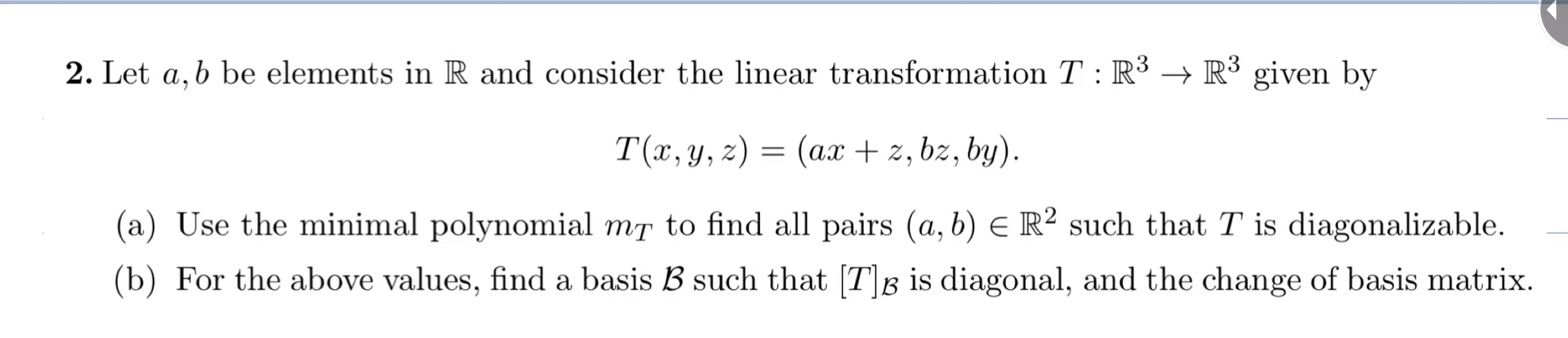 Solved Let a,b ﻿be elements in R ﻿and consider the linear | Chegg.com
