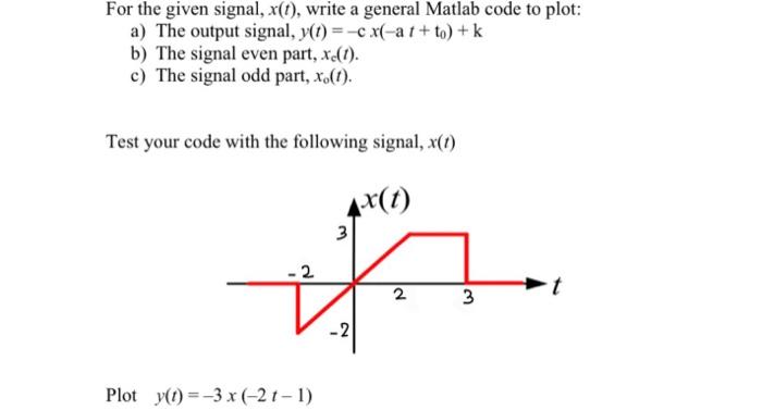 [Solved]: For the given signal, x(t), write a general Matla