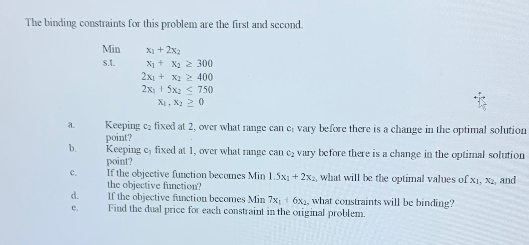 Solved The binding constraints for this problem are the | Chegg.com