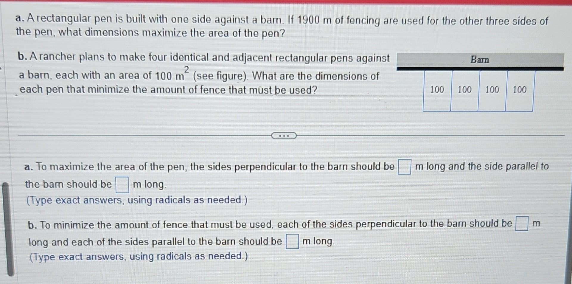 Solved a. A rectangular pen is built with one side against a | Chegg.com