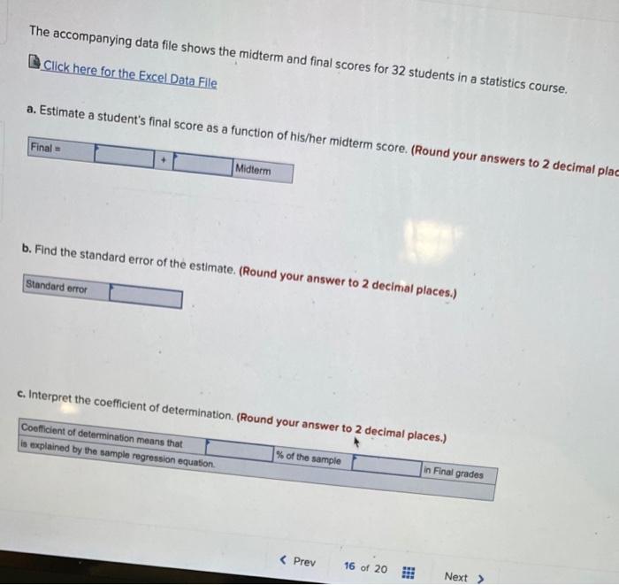 Solved The accompanying data file shows the midterm and | Chegg.com