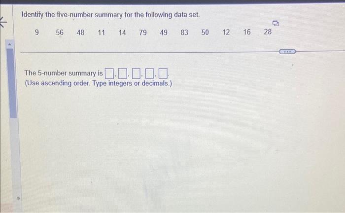 Solved Identify the five-number summary for the following | Chegg.com