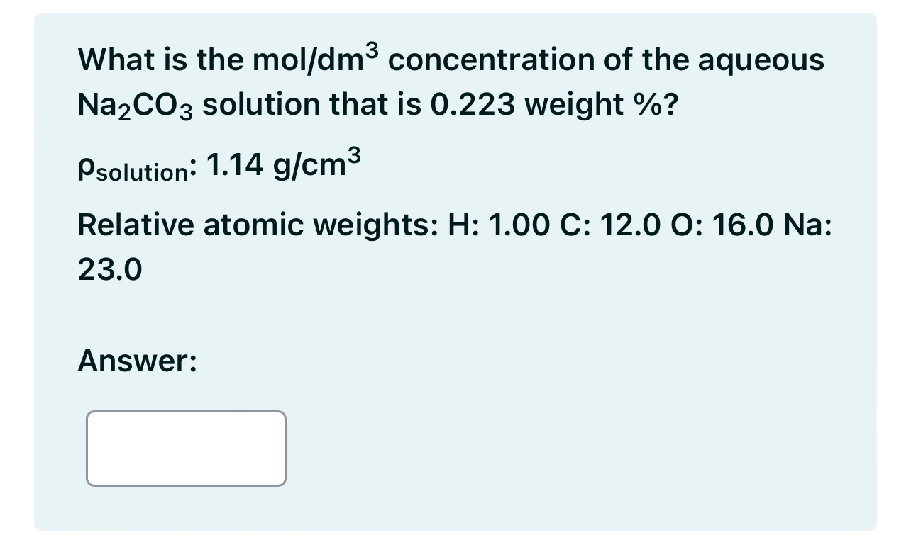 What is the moldm3 ﻿concentration of the aqueous | Chegg.com