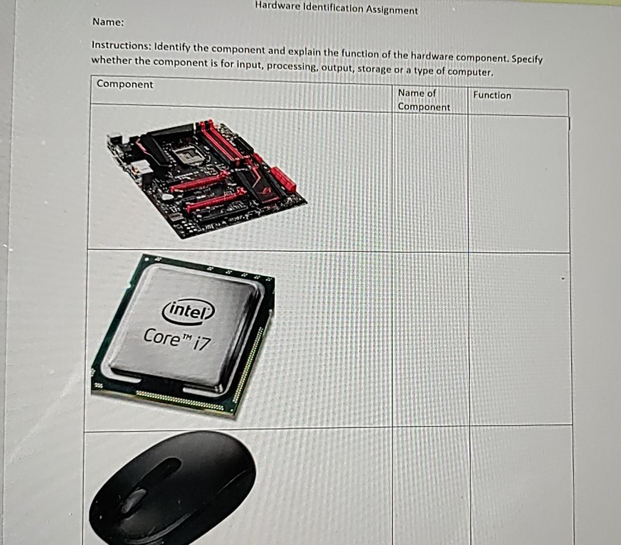 Solved instructions: identify the component and explain the | Chegg.com