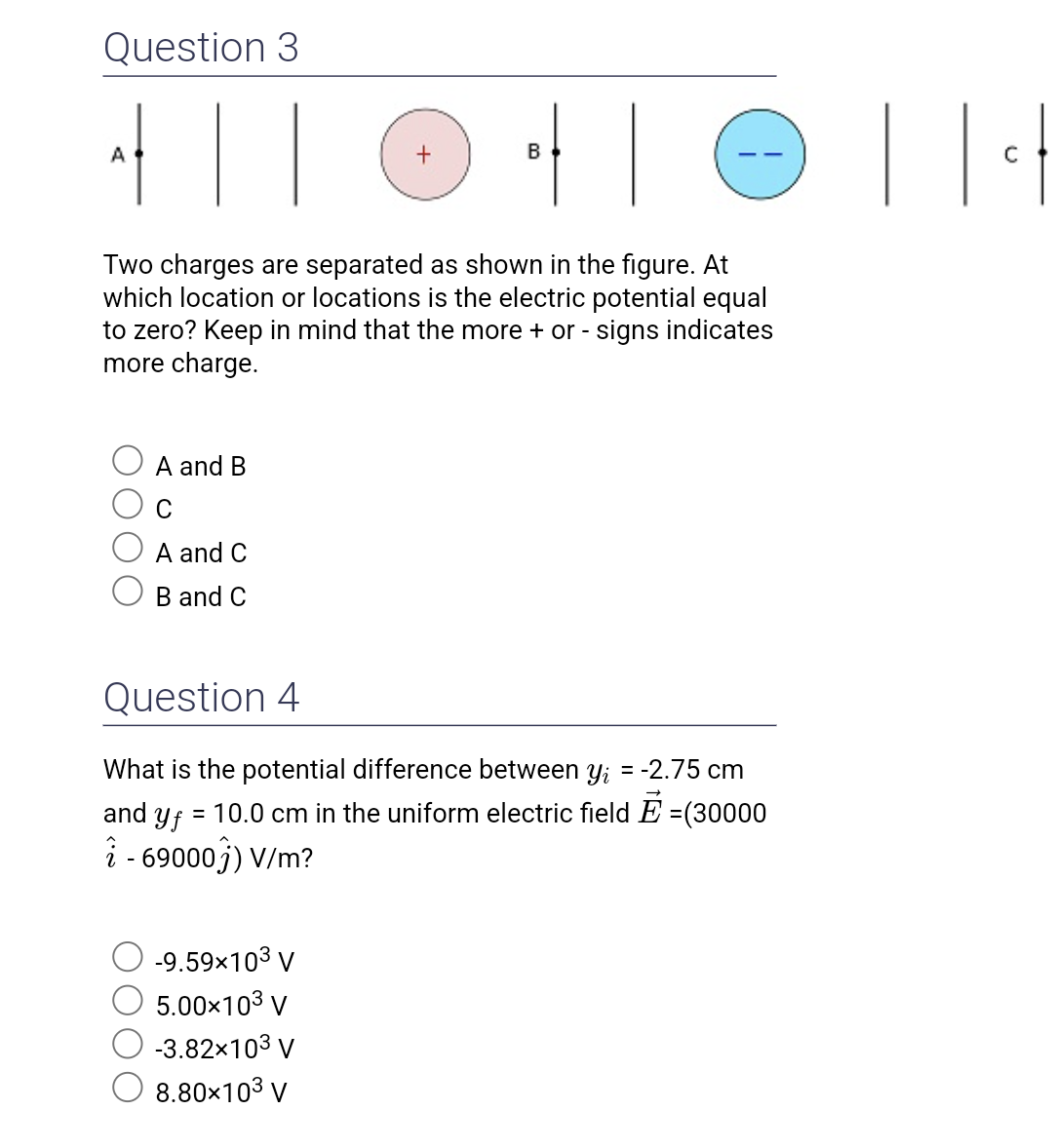 Solved Two charges are separated as shown in the figure. At | Chegg.com
