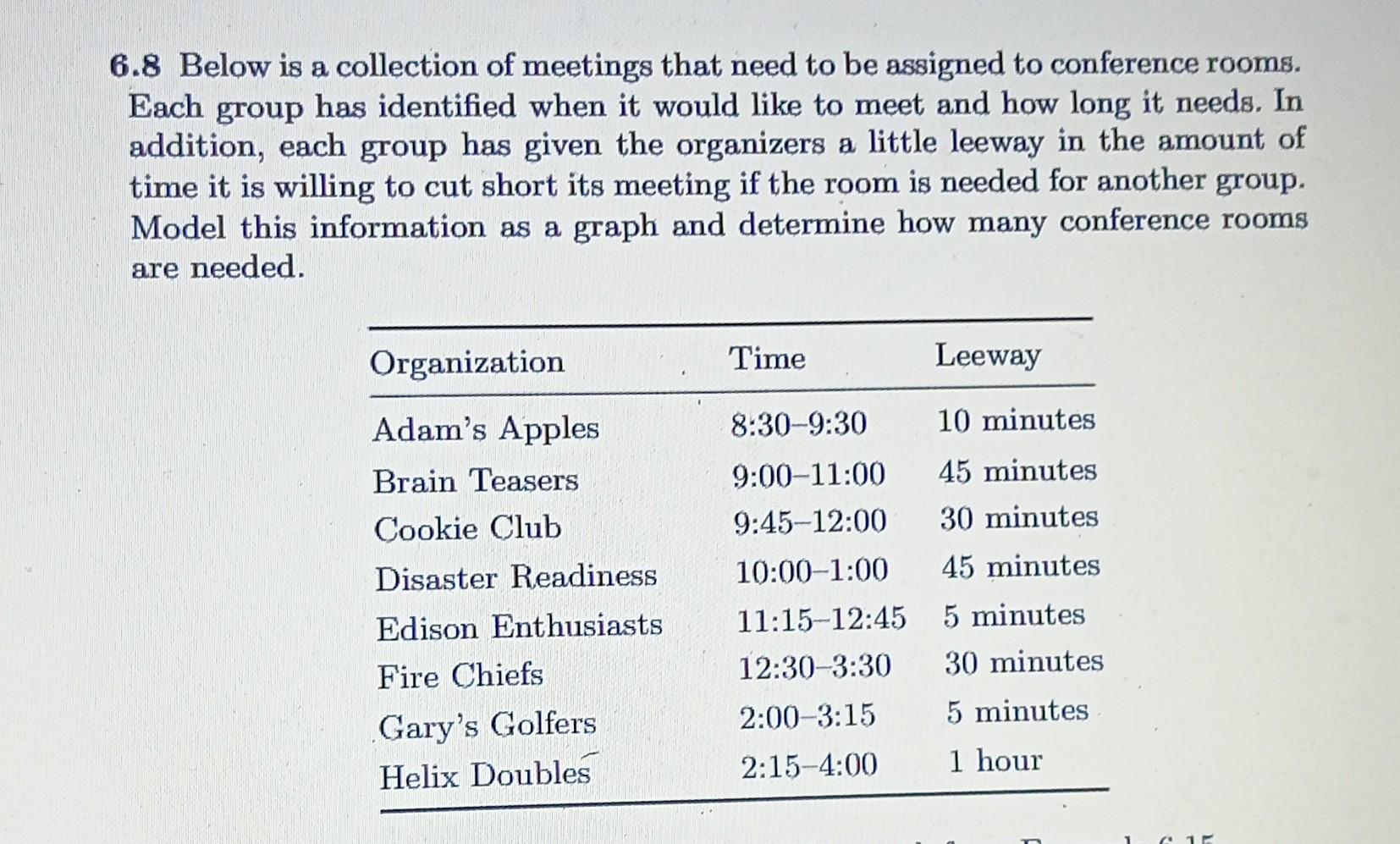 Solved 6.8 Below is a collection of meetings that need to be | Chegg.com
