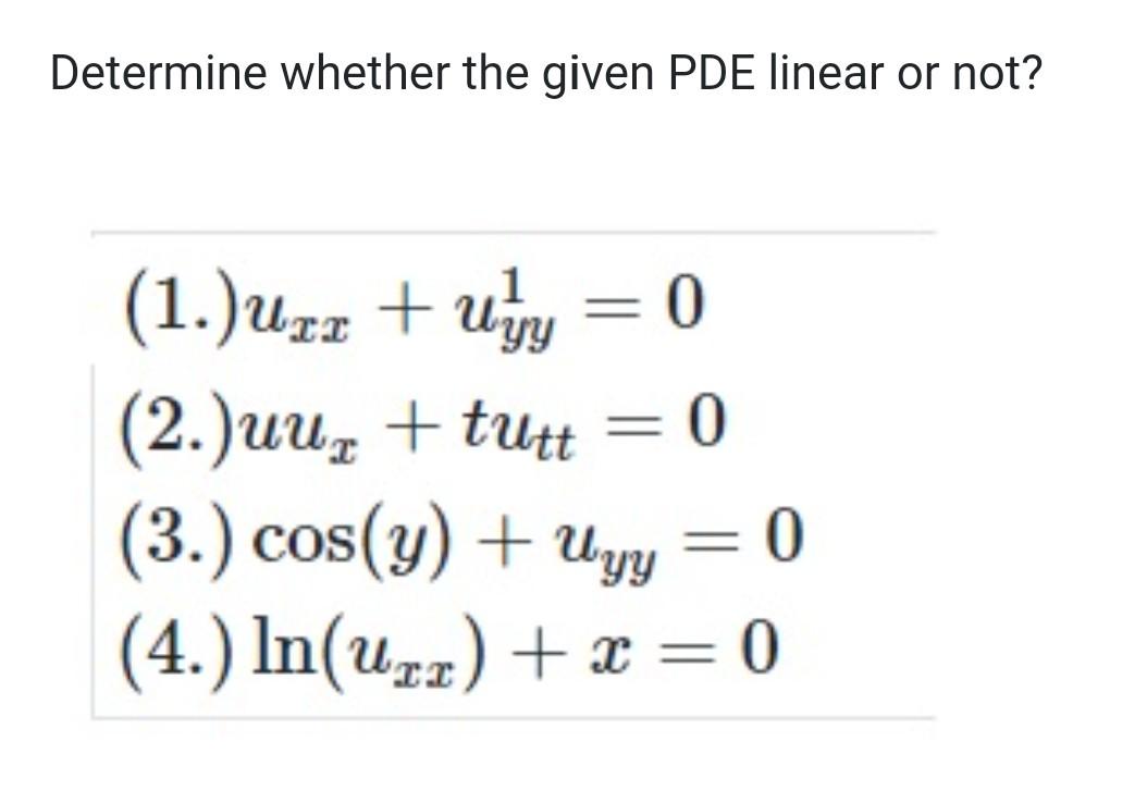 Solved Determine whether the given PDE linear or not? | Chegg.com