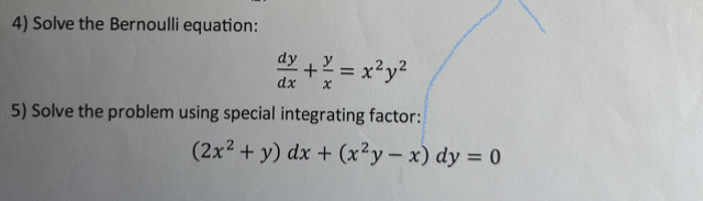 Solved Solve the Bernoulli equation:dydx+yx=x2y2Solve the | Chegg.com