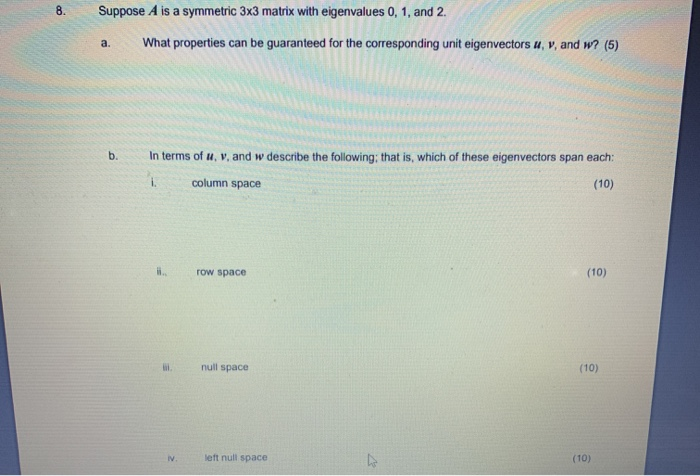 Solved 8. Suppose A is a symmetric 3x3 matrix with | Chegg.com