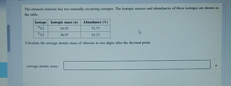 Solved The element chlorine has two naturally occurring | Chegg.com