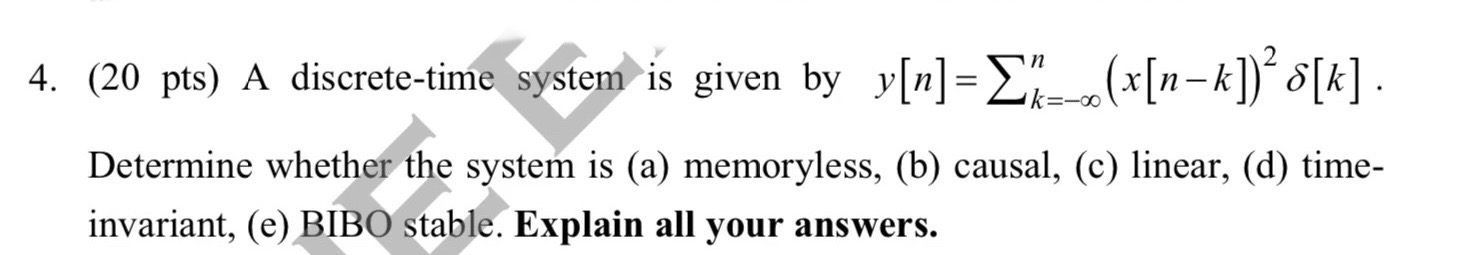 Solved (20 ﻿pts) ﻿A discrete-time system is given by | Chegg.com