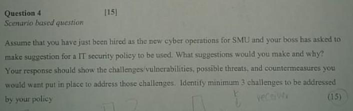Solved [15] Question 4 Scenario based question Assume that | Chegg.com