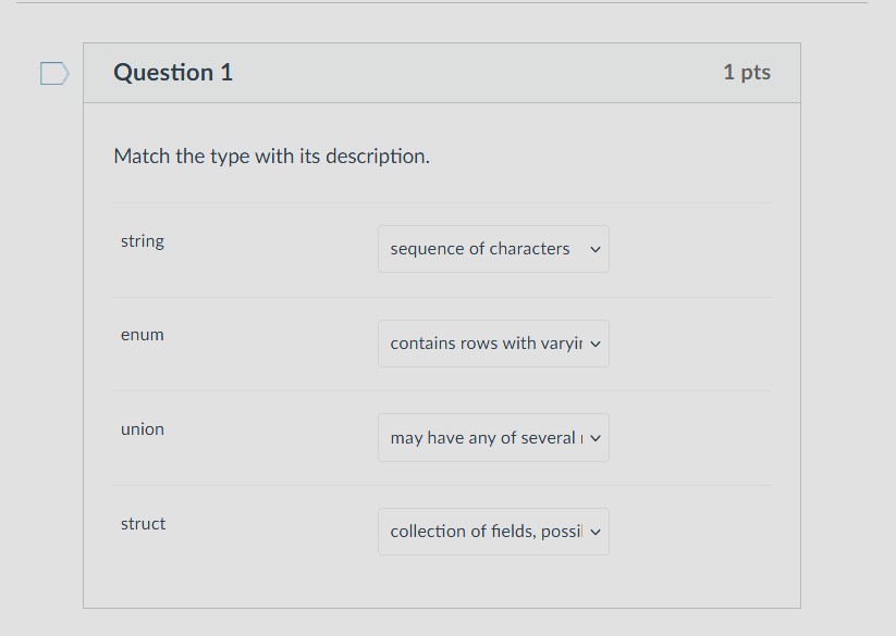 Solved Match the type with its description. string enum | Chegg.com