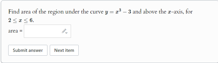 Solved Find area of the region under the curve y=x3-3 ﻿and | Chegg.com