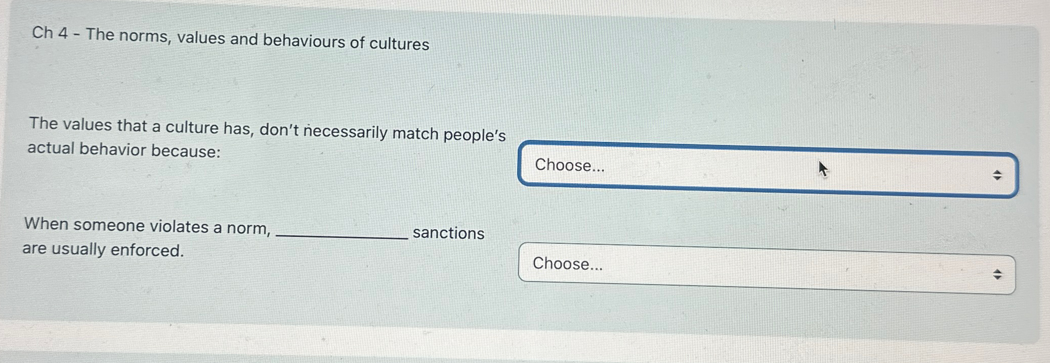 Solved Ch 4 - ﻿The norms, values and behaviours of | Chegg.com