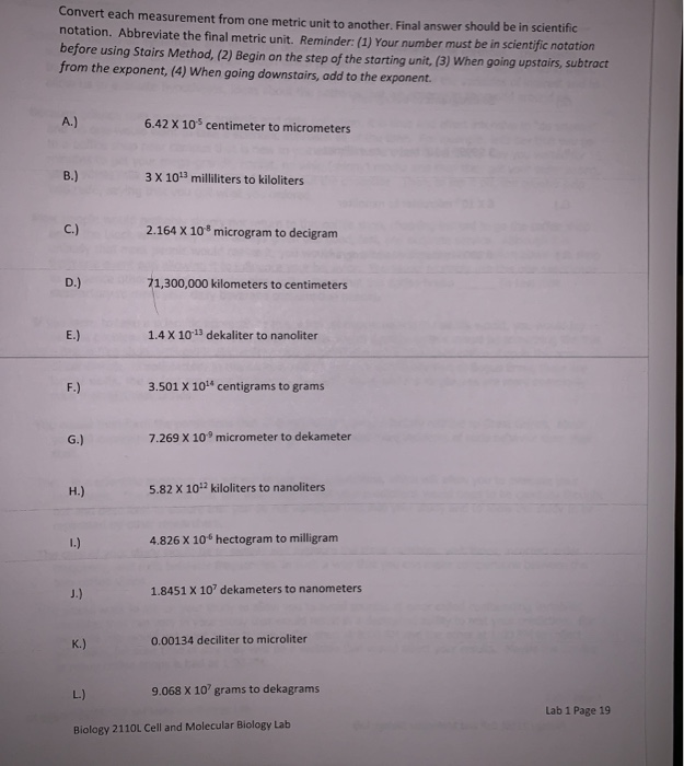 Solved Convert each measurement from one metric unit to | Chegg.com