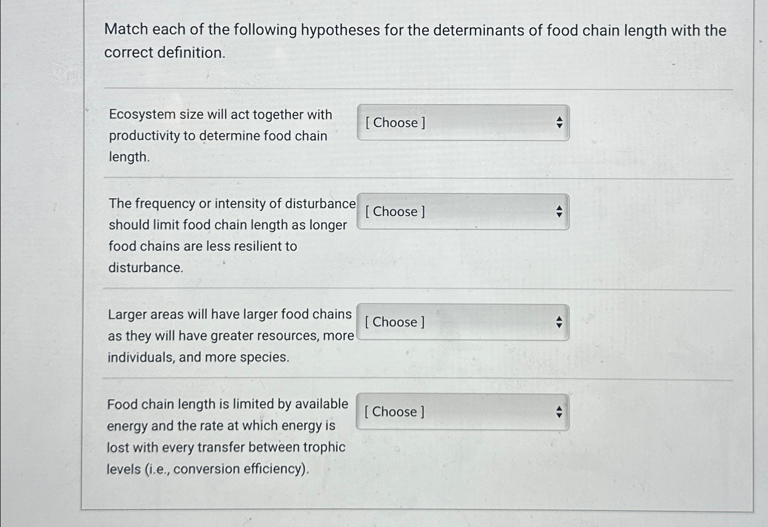 Solved Match each of the following hypotheses for the | Chegg.com