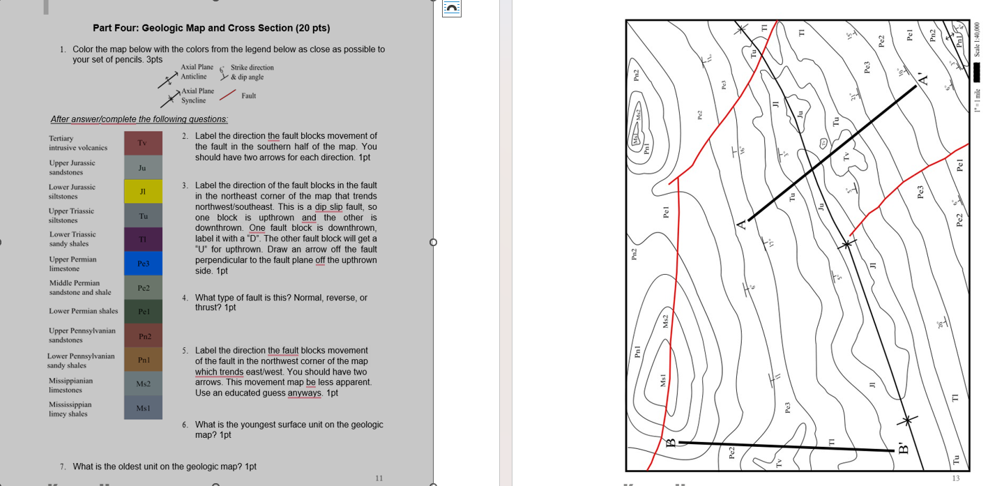 Solved Part Four: Geologic Map and Cross Section (20 | Chegg.com