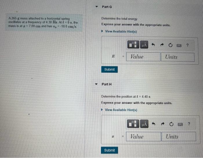 Solved A 265E mass attached to a horizontal spring | Chegg.com