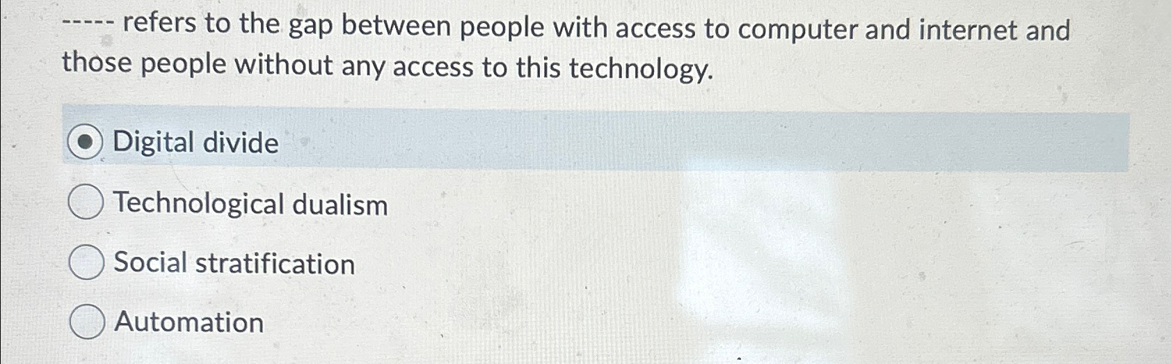 Solved refers to the gap between people with access to | Chegg.com
