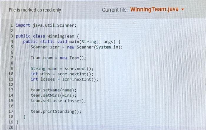 Solved 10.13 LAB: Winning team (classes) Given main(), | Chegg.com