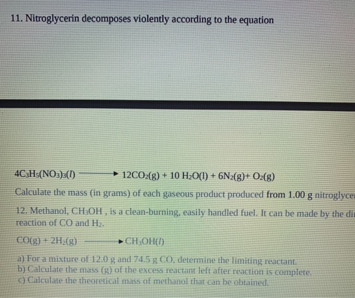 Solved 11. Nitroglycerin decomposes violently according to | Chegg.com