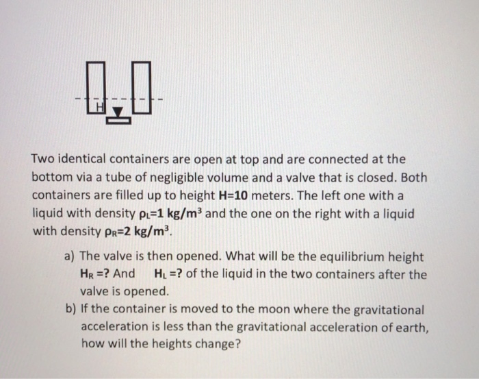 Solved Two identical containers are open at top and are | Chegg.com