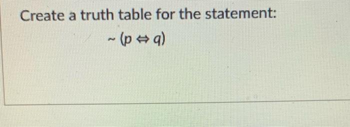 Solved Create a truth table for the statement: ∼(p⇔q) | Chegg.com